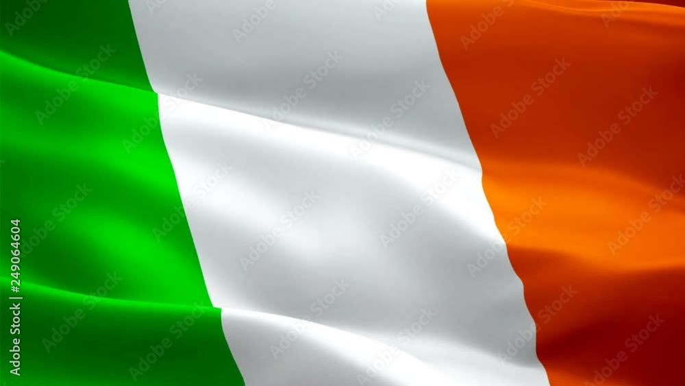 Irish flag Closeup 1080p Full HD 1920X1080 footage video waving in wind ...