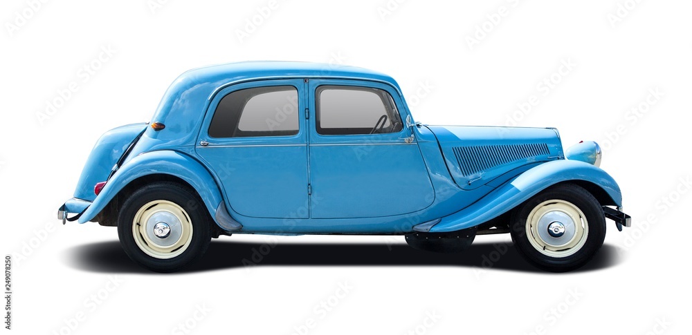 Blue antique car isolated on white Stock Photo | Adobe Stock