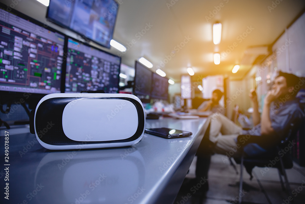VR Box / Virtual Reality glasses in the production control room.Control ...