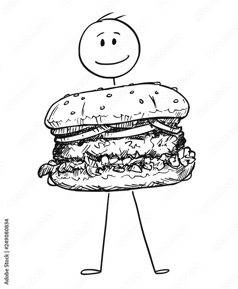 Cartoon stick figure drawing conceptual illustration of smiling man ...