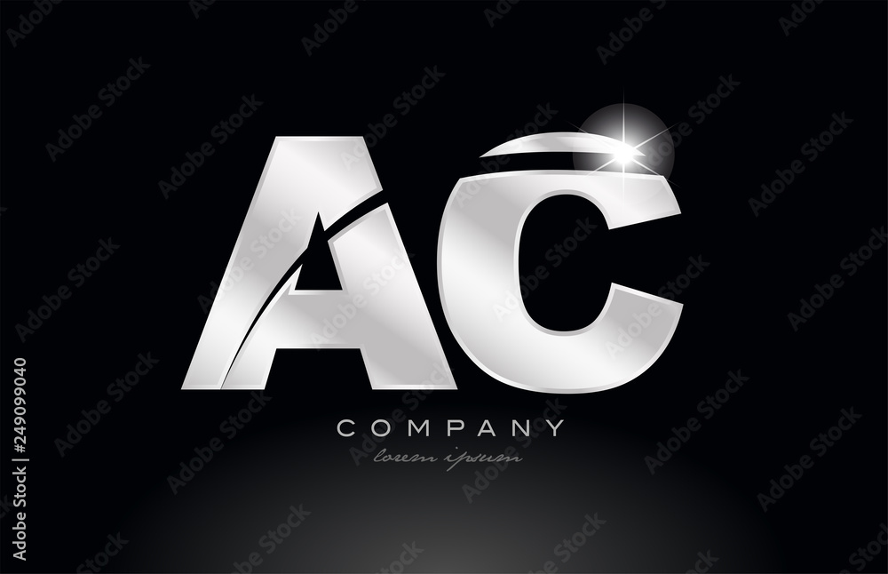 silver letter ac a c metal combination alphabet with grey color on ...