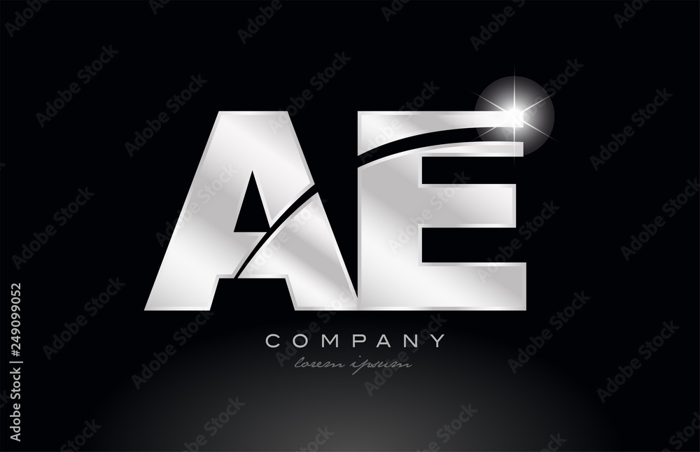 silver letter ae a e metal combination alphabet with grey color on ...