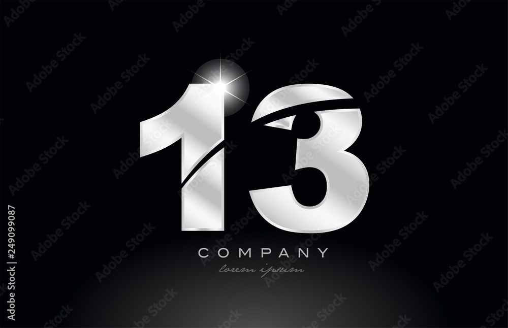 silver letter 13 metal number with grey color on black background logo ...