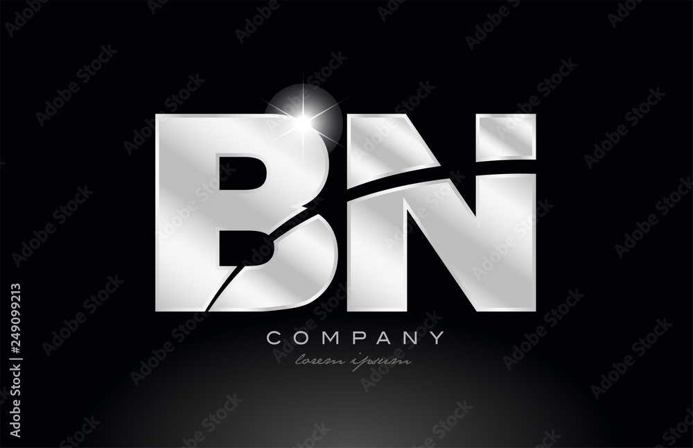 silver letter bn b n metal combination alphabet with grey color on ...