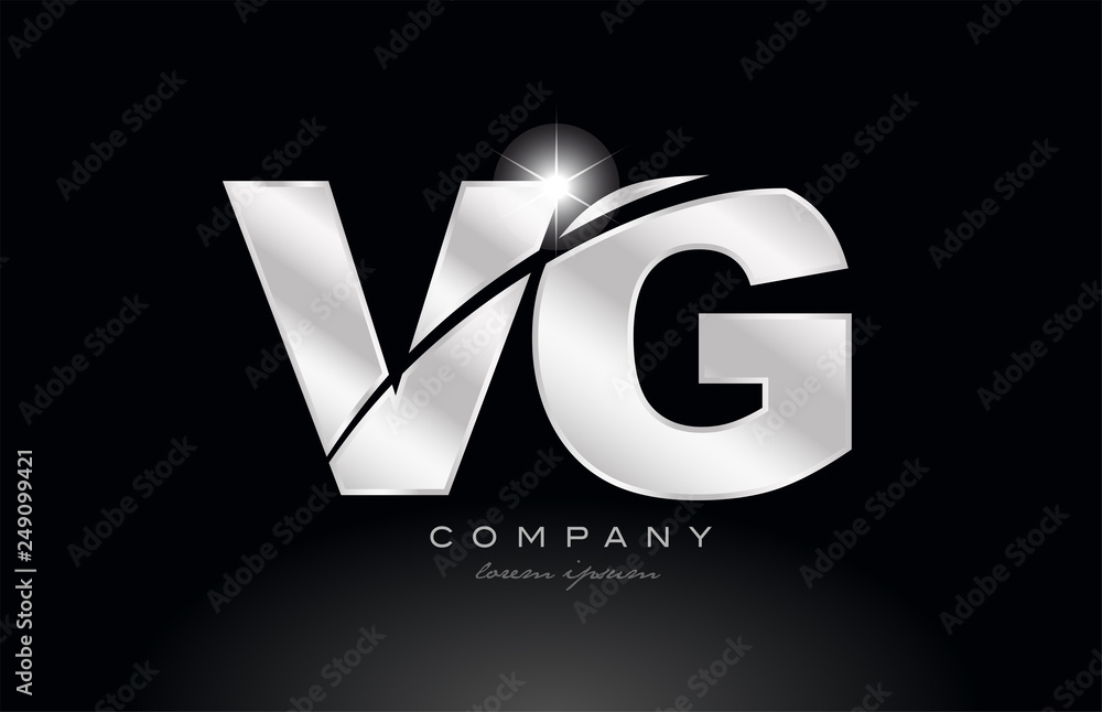 silver letter vg v g metal combination alphabet with grey color on ...