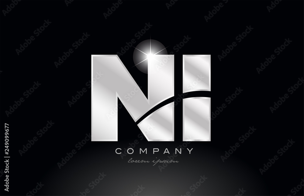 silver letter ni n i metal combination alphabet with grey color on ...