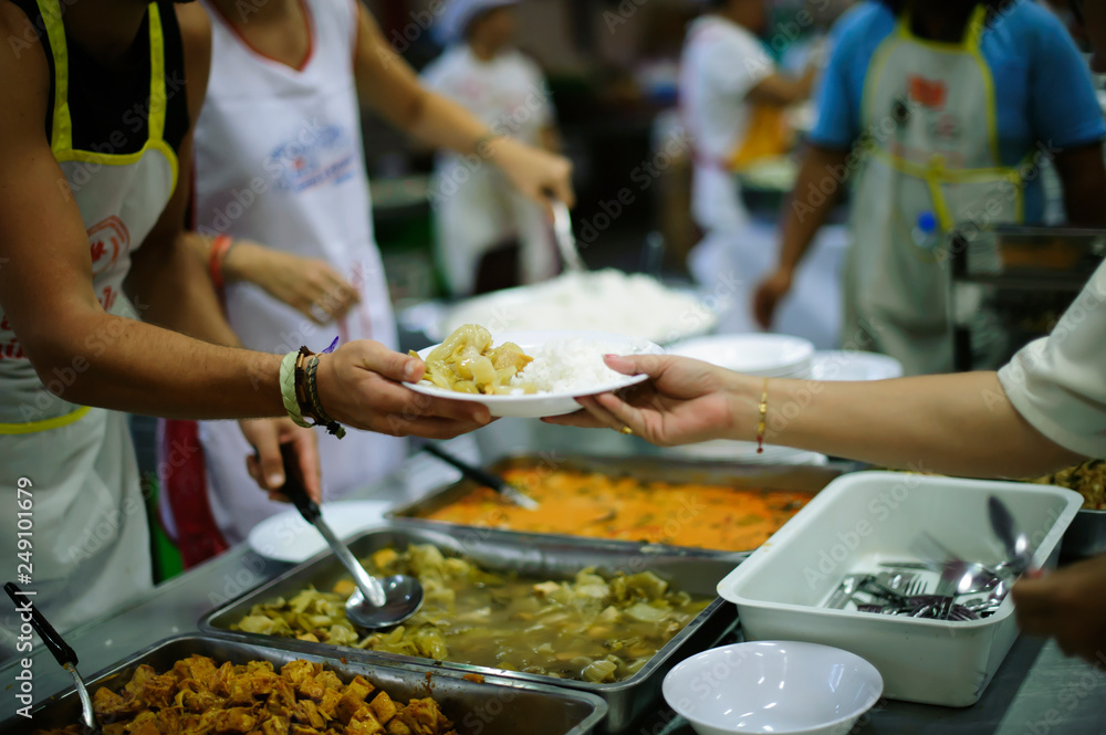 Warm food for the poor and homeless : concept giving with charity Stock ...