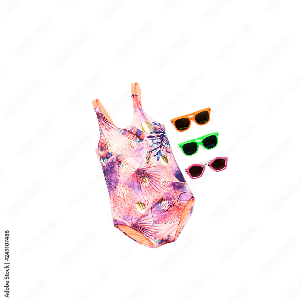 one piece swimsuit, for little girl on white background Stock Photo ...