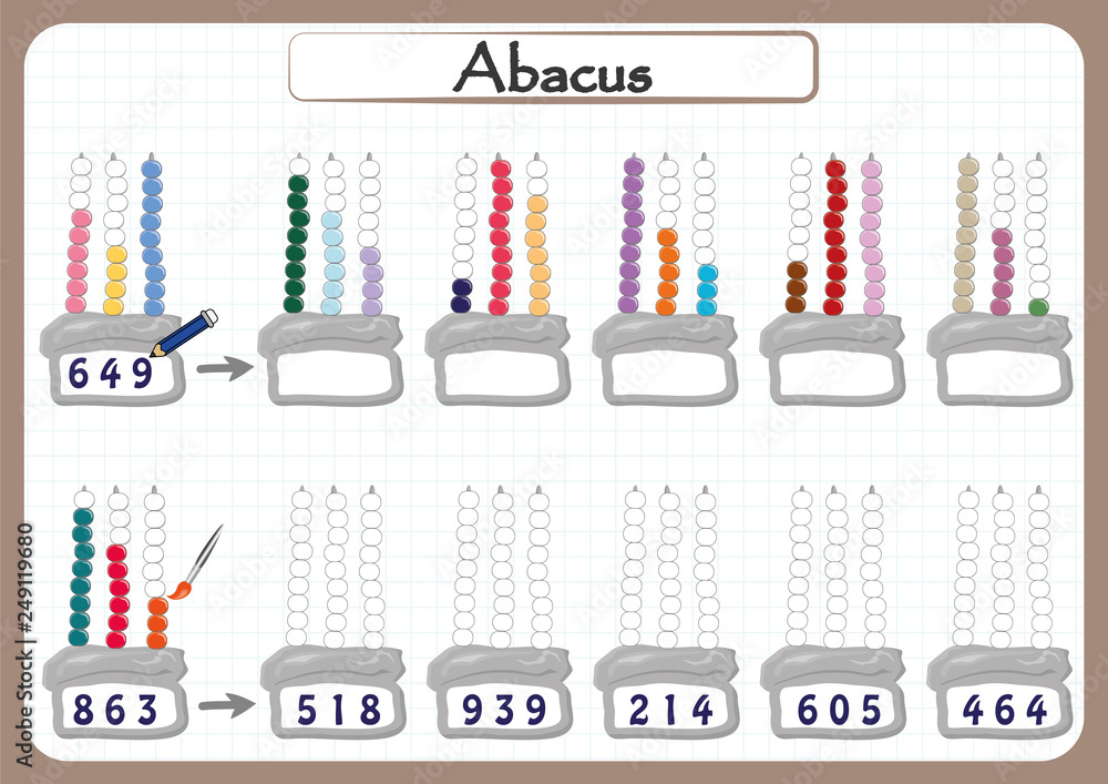 Abacus for Numbers up to 999, math worksheet for kids Stock Vector ...
