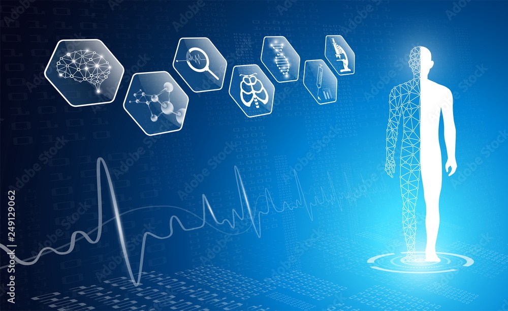 Vetor de abstract background technology concept in blue light,brain and ...