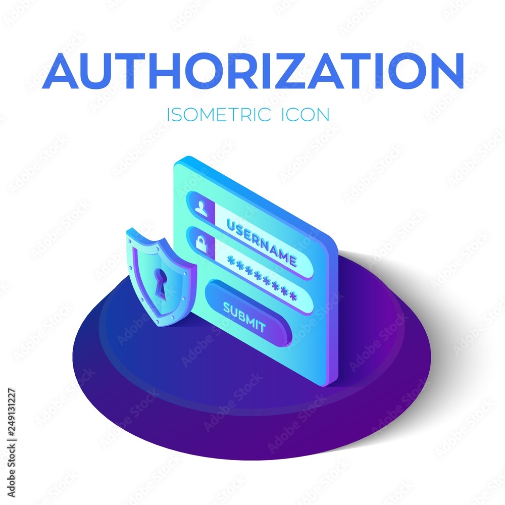 Authorization login with password. Security shield Icon. Isometric icon ...