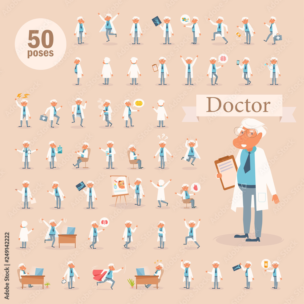 Doctor Vector. Cartoon. Isolated art on white background. Flat. X-ray ...