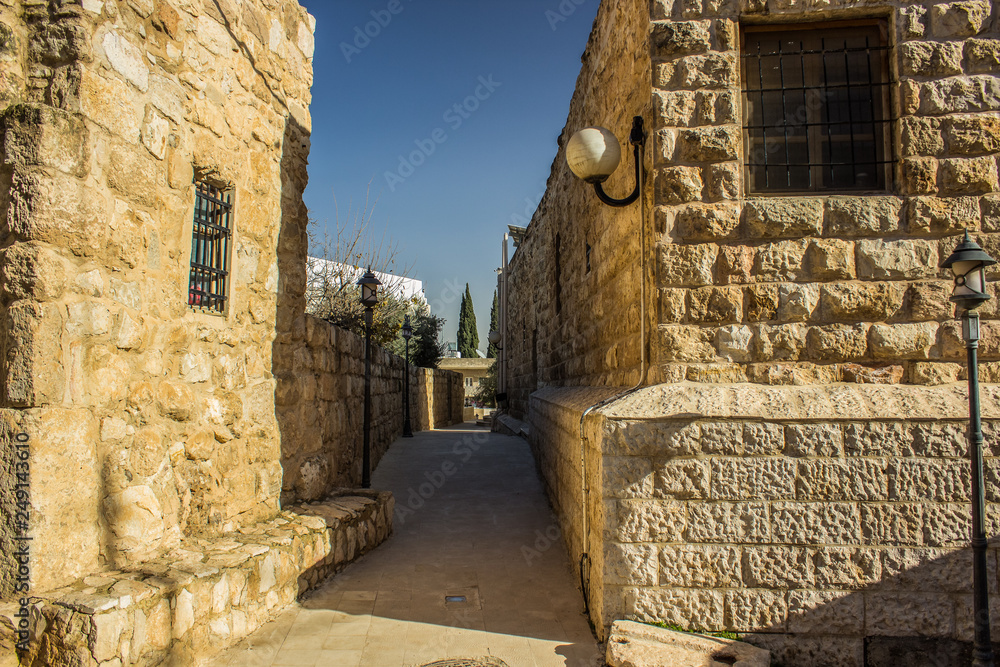 old historical stone Arabic architecture street of city in one of ...