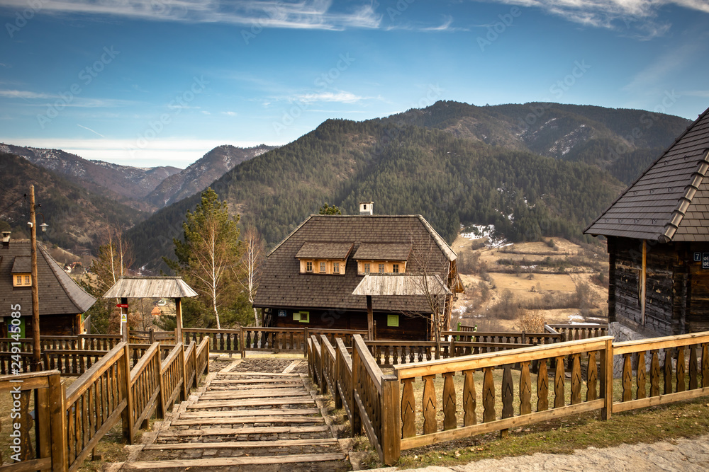 Mecavnik, Drvengrad or kustendorf, traditional retro idyllic village ...