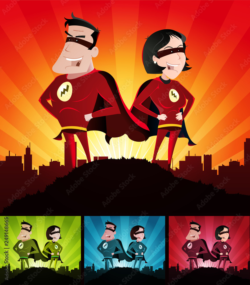 Cartoon Couple Of Super Heroes Set/ Cartoon Couple Of Super Heroes Set ...