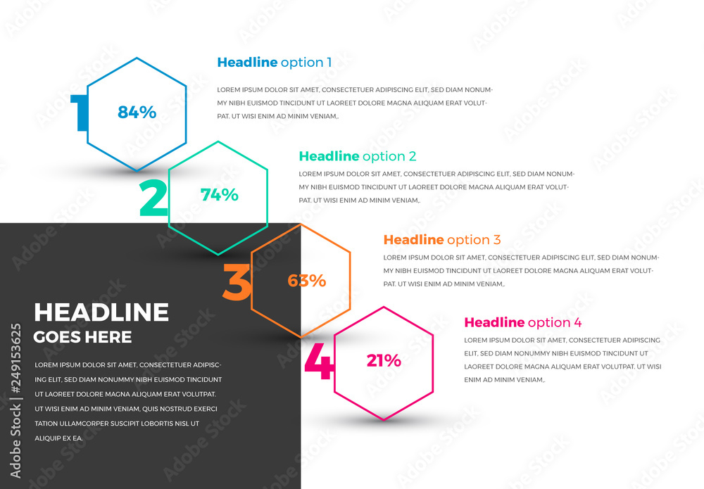 Infographic Layout with Hexagon Elements Stock Template | Adobe Stock