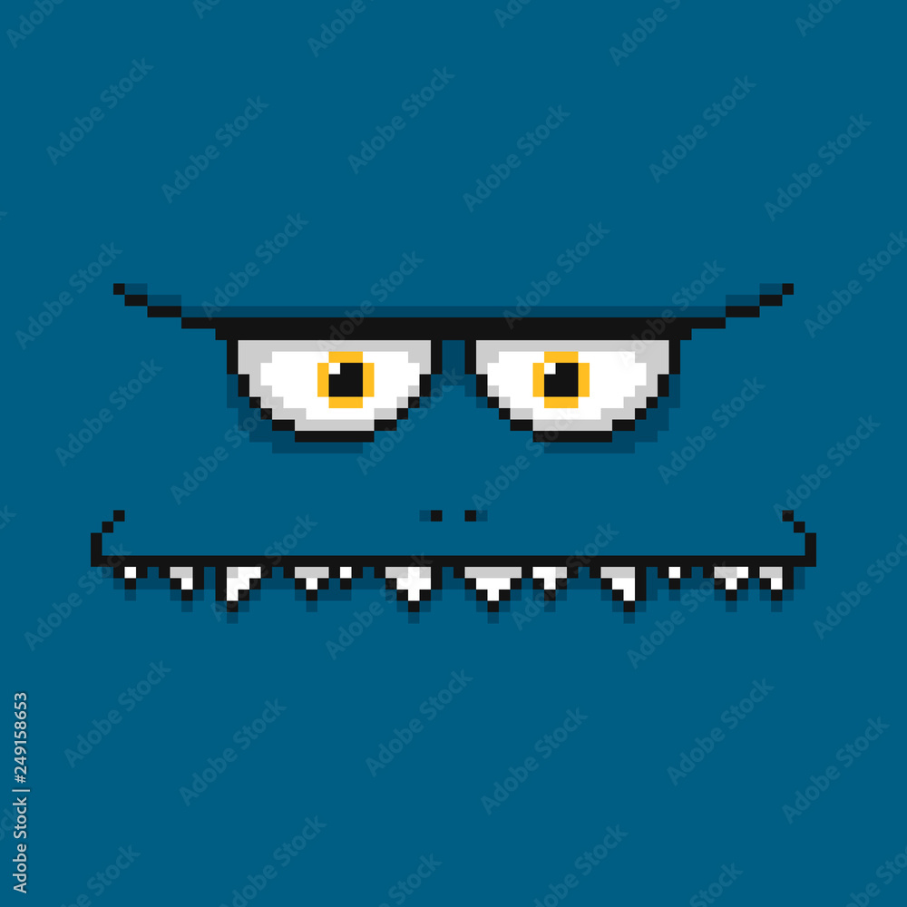 Cartoon funny blue monster face with teeth. Square monster avatar in ...