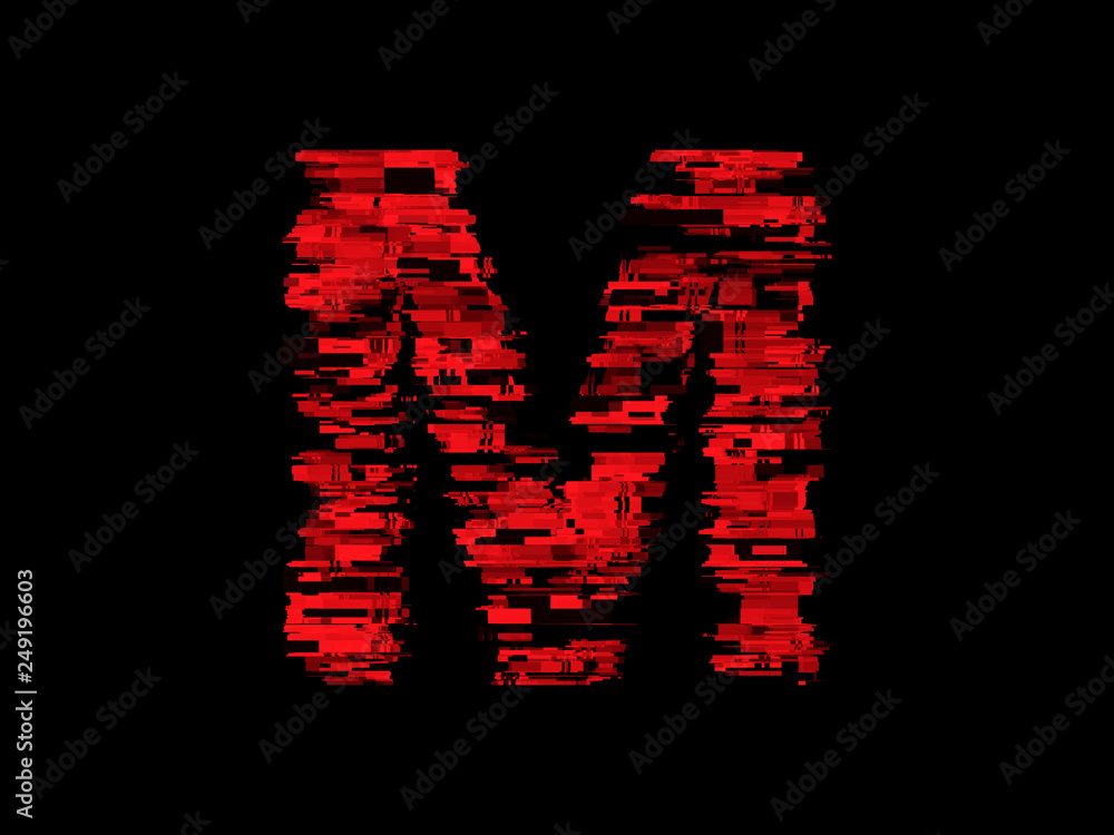 Letter M distorted glitch foturistic digital look - alphabet letters ...