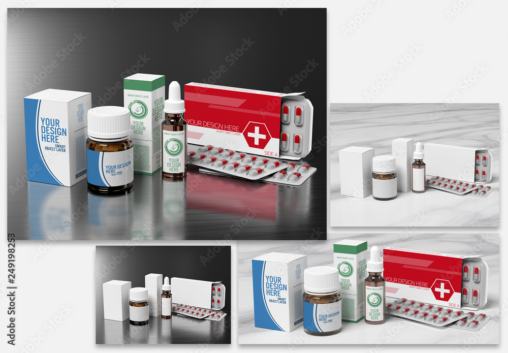 Pharmaceutical Packaging Mockup Stock Template | Adobe Stock