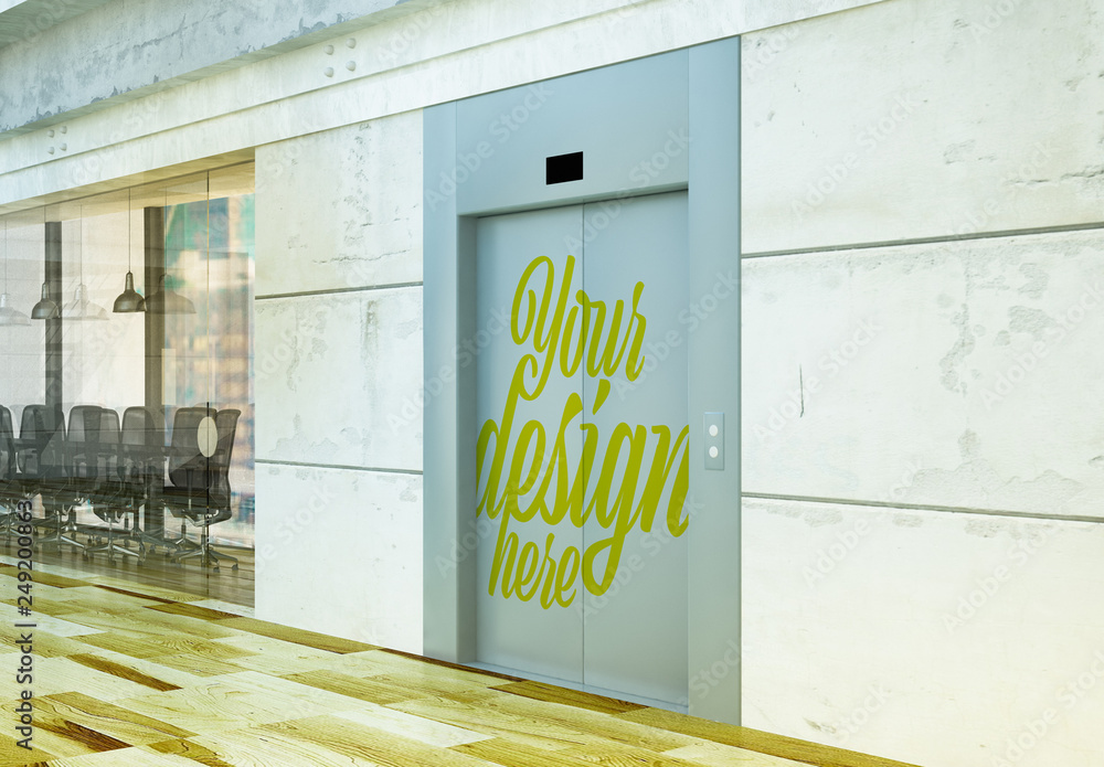 Elevator Doors with Decal Art Mockup Stock Template | Adobe Stock