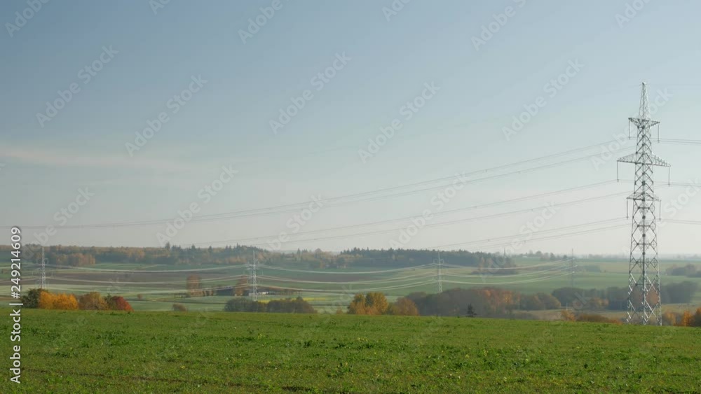 Video Stock Power lines stretching off into the distance in a rural ...