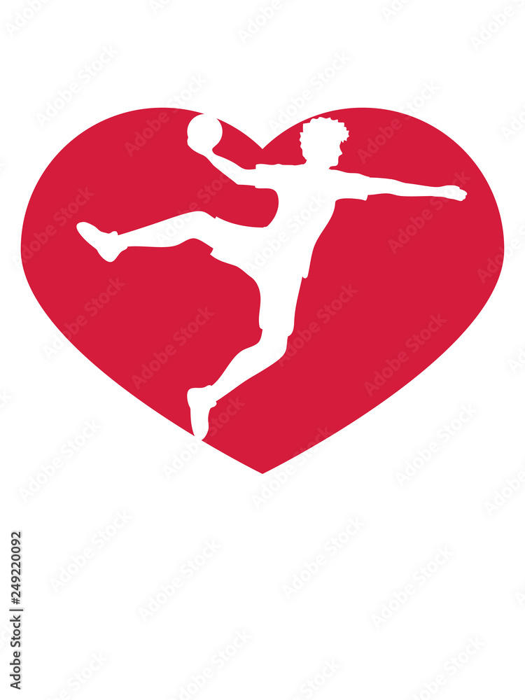 liebe herz silhouette umriss handball ball werfen punkten springen ...