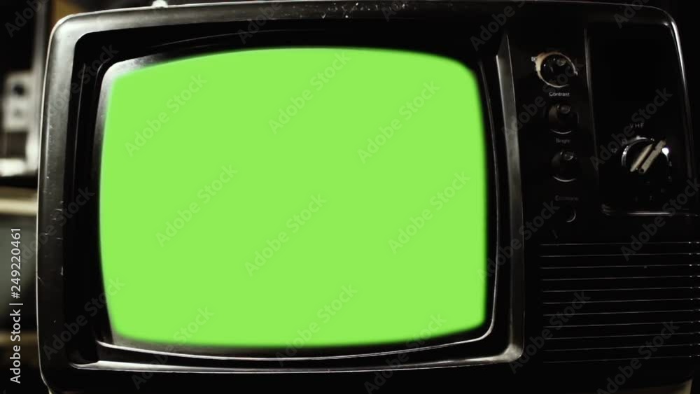 Retro TV with Chroma Key Green Screen. Close Up. Zoom Out. You can ...