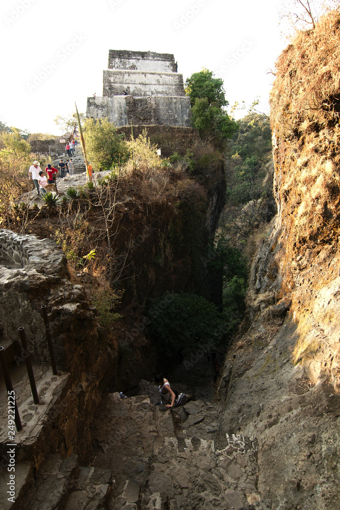 View of the Tepozteco Temple, on top of the Tepozteco mountain ...