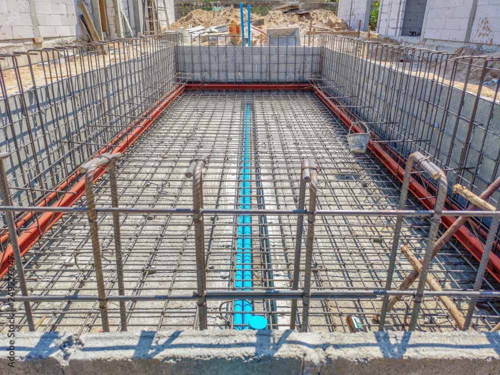 Swimming pool construction.Steel structure swimming pool.Steel ...