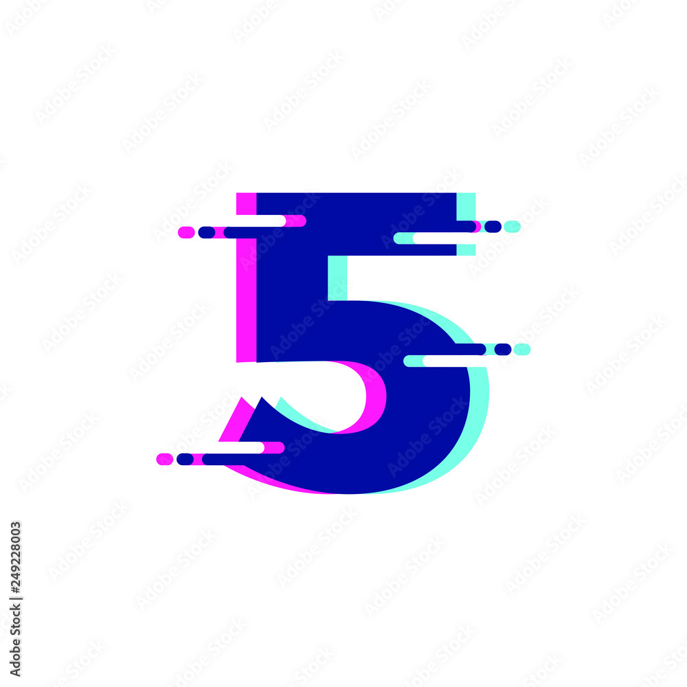 Blue Number 5 Glitch Style Numerical Alphabet Font Logo Vector Stock ...