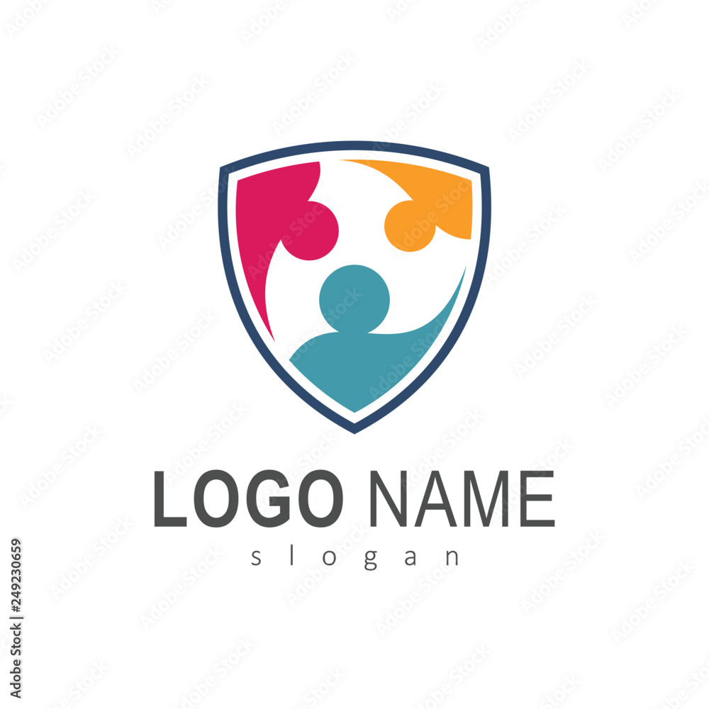 Colorful People Shield Logo, Family Protection Logo, Healthy Family ...