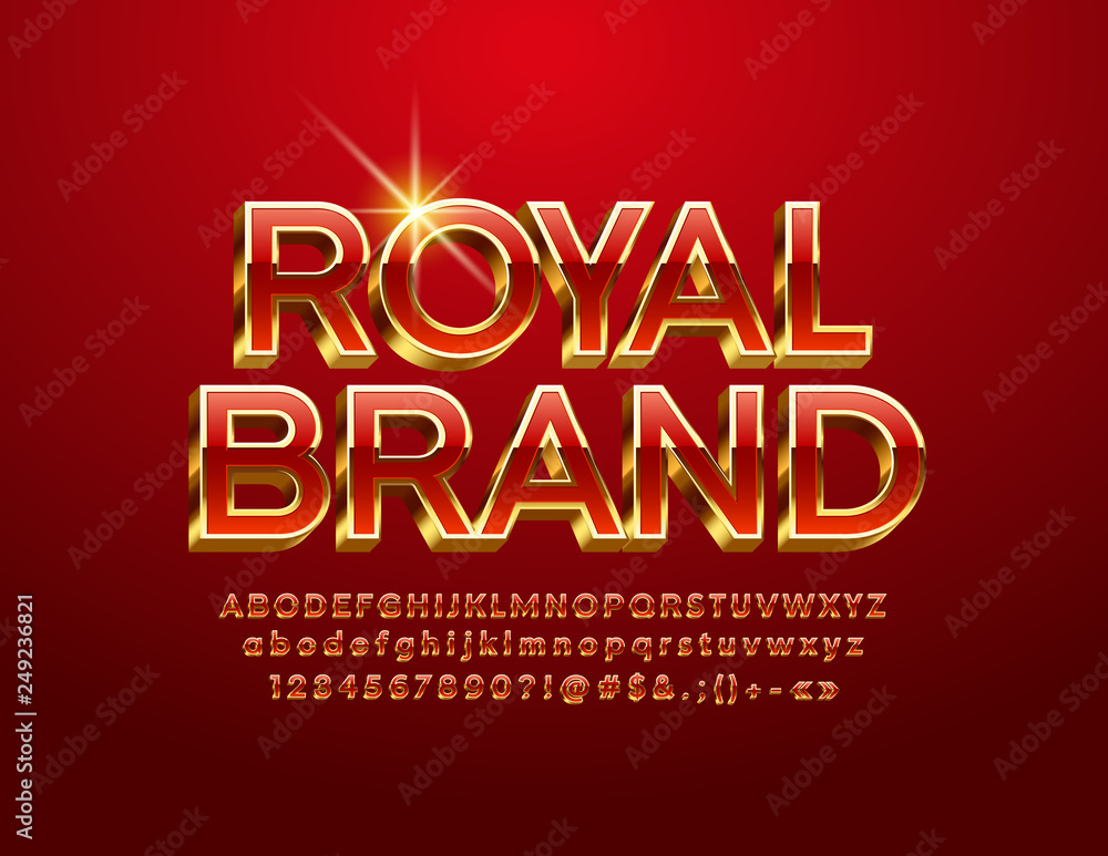 Vector chic logotype Royal Brand with Red and Golden Alphabet Letters ...