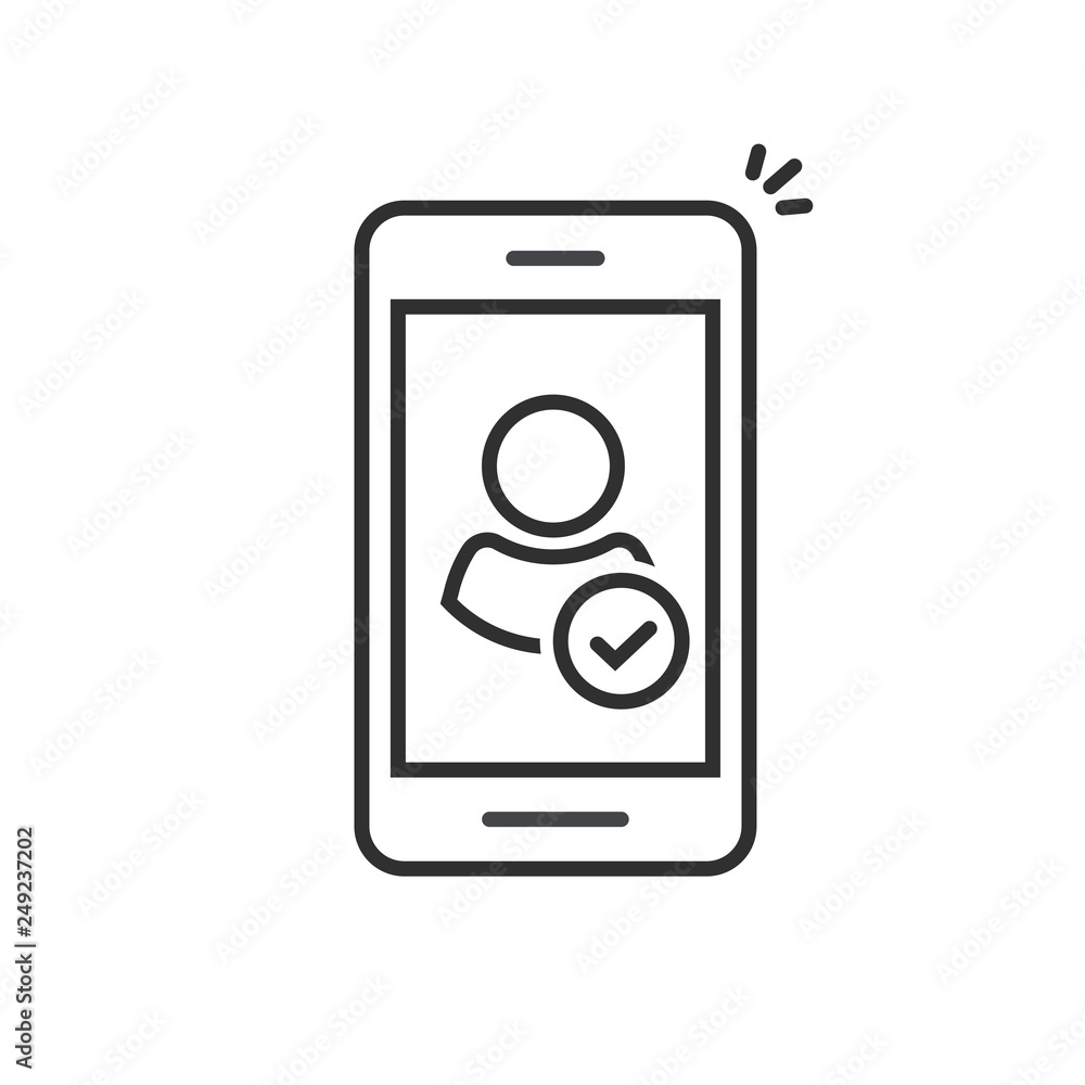 Person and checkmark on mobile phone icon vector, line outline ...