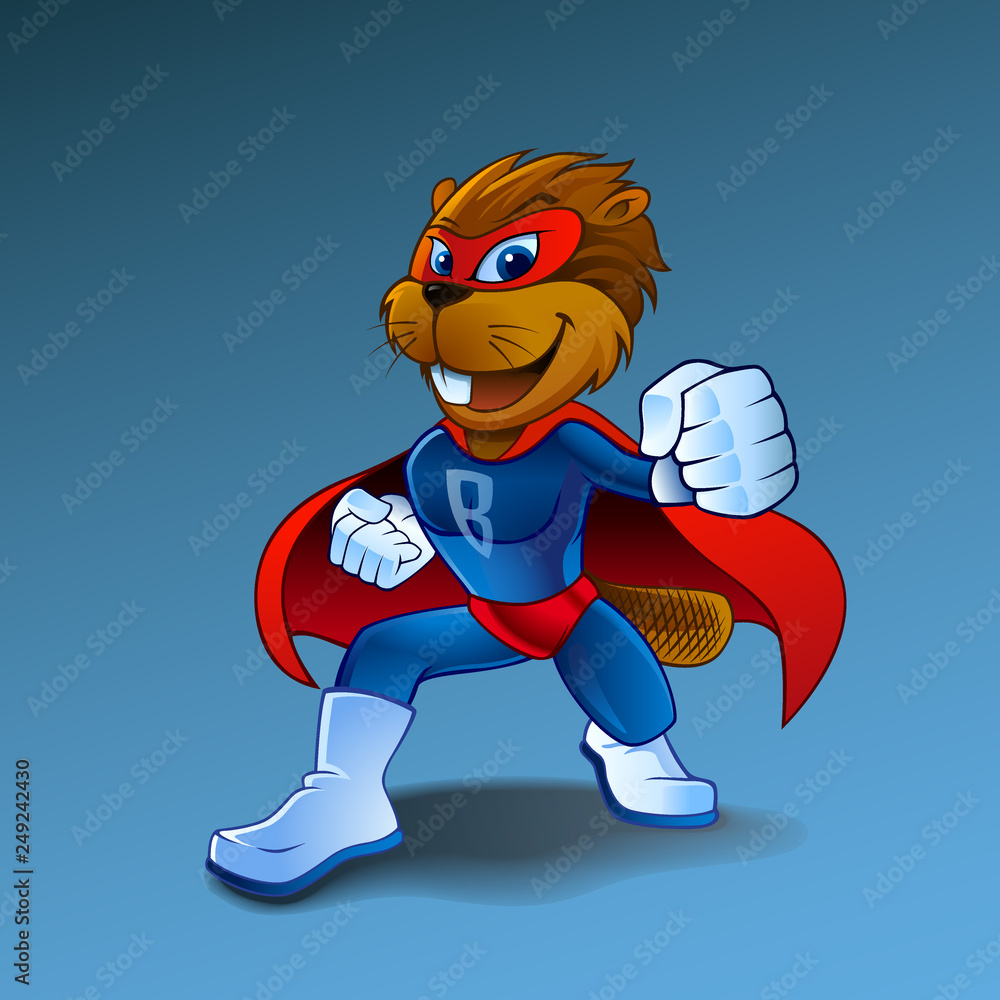 Vetor de Super beaver in costume character isolated. Beaver vector ...