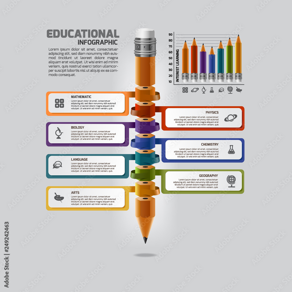 Educational pencil step option infographics. Fully editable vector ...