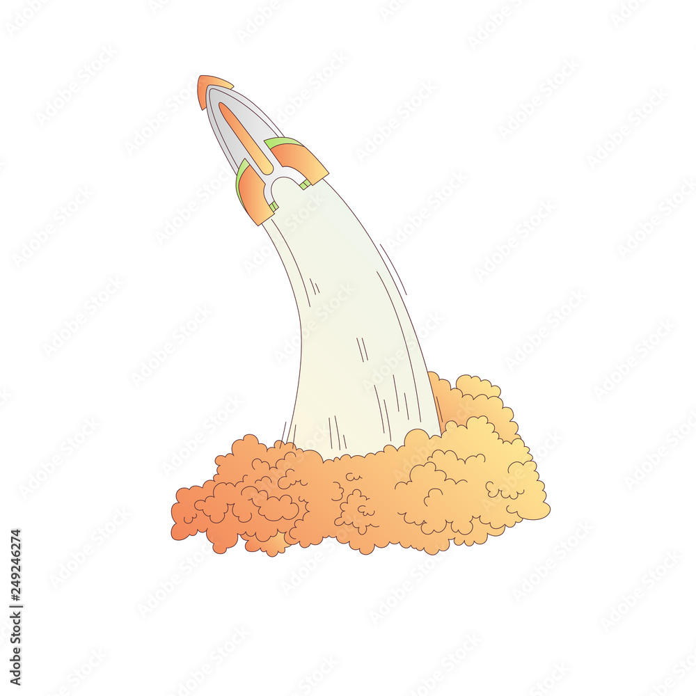 Launching rockets vector cartoon illustration. Rocket launch vector ...