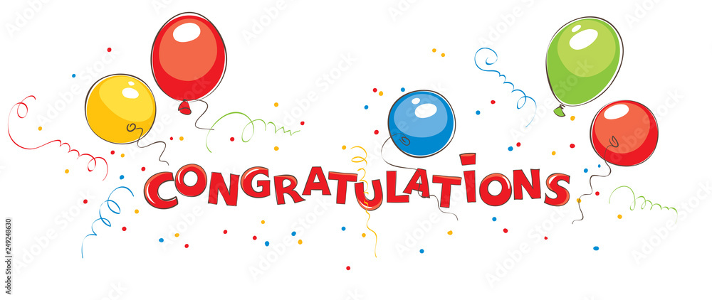 Congratulations. Funny vector background with confetti and streamers ...
