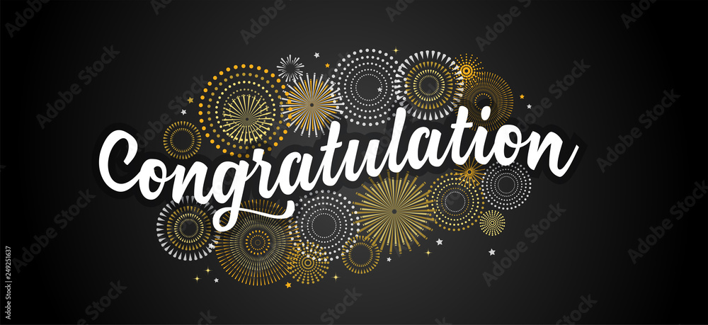 Congrats, Congratulations banner with glitter decoration. Handwritten ...