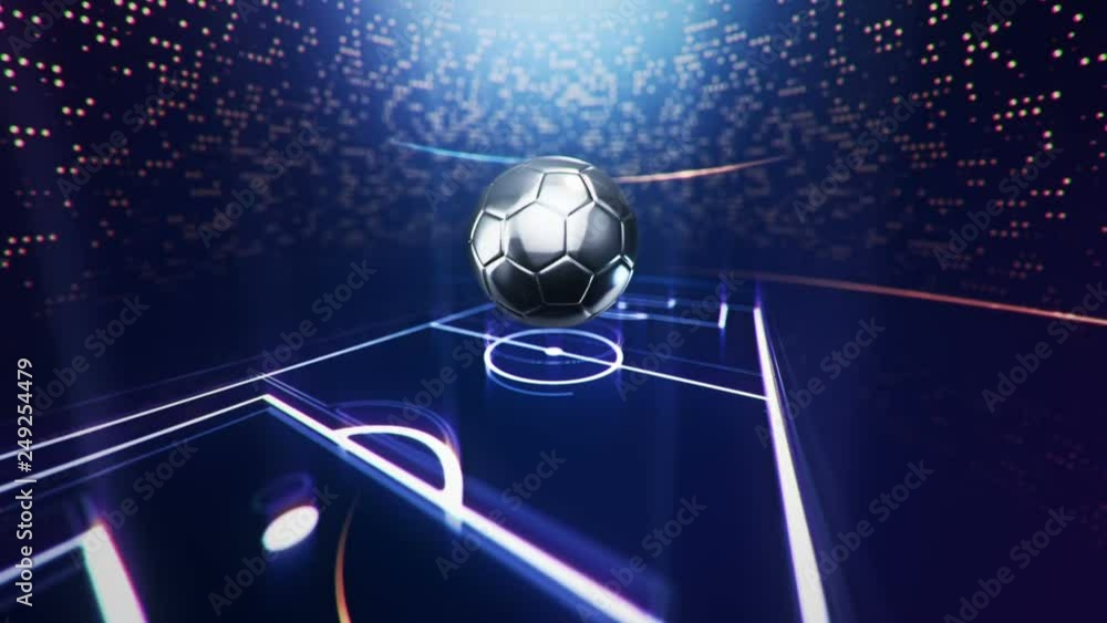 Abstract animation drawing of soccer field shape from neon line and ...