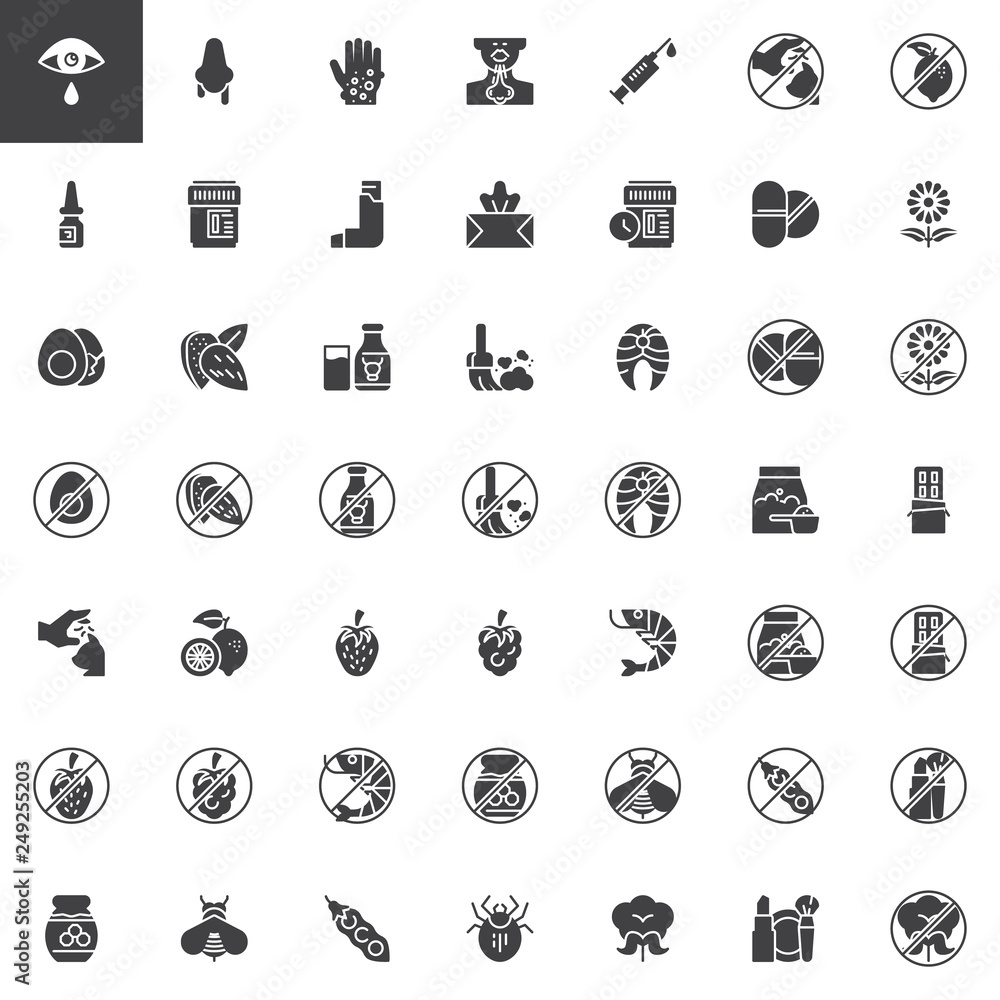 Allergy elements vector icons set, modern solid symbol collection ...