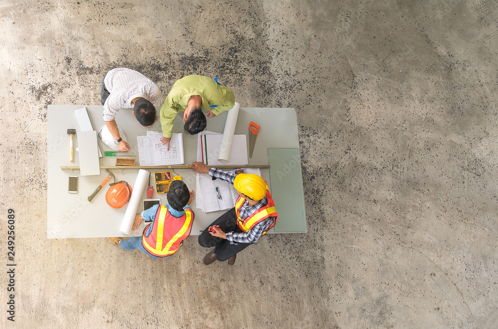 Top view of image engineer meeting for architectural project. working ...