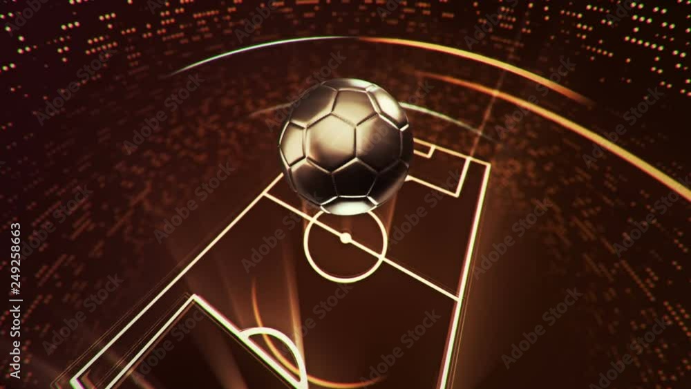 Abstract animation drawing of soccer field shape from neon line and ...
