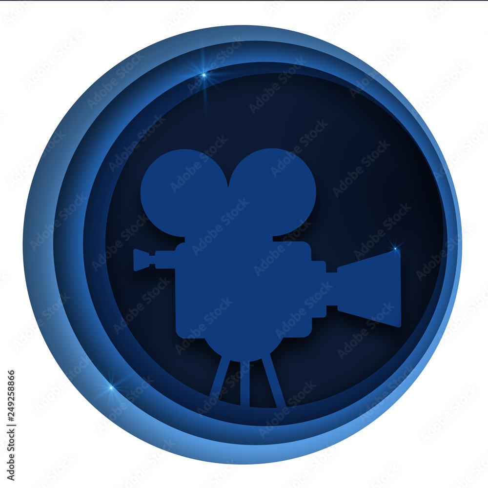 Vector paper cut cinema decorations with film projector, audience in ...