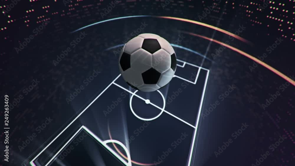 Abstract animation drawing of soccer field shape from neon line and ...
