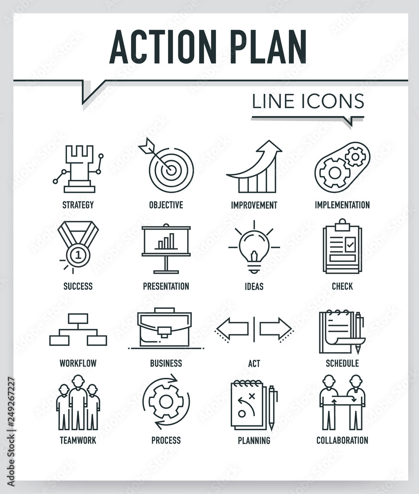 ACTION PLAN LINE ICONS Stock Vector | Adobe Stock