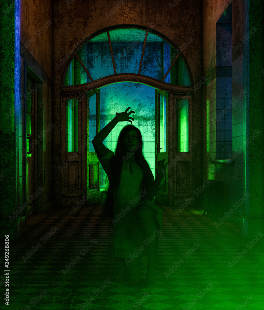 Girl being possessed by a demonic,3d rendering** night scene may have ...