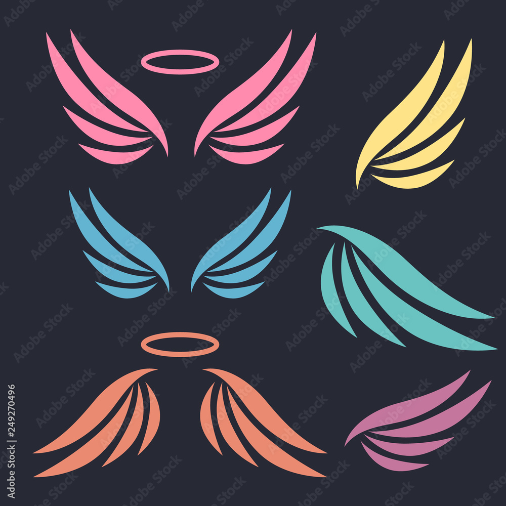 Hand drawn wings logo set. Set of logo with wings. Angels and birds ...