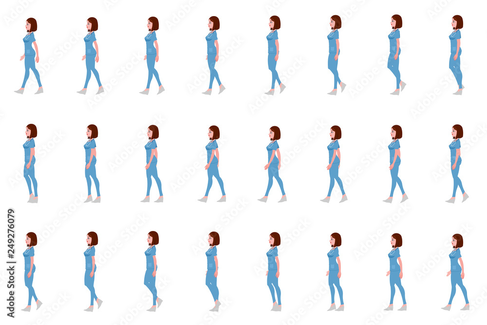 Vetor do Stock: Female doctor walk cycle animation sprites, Loop ...