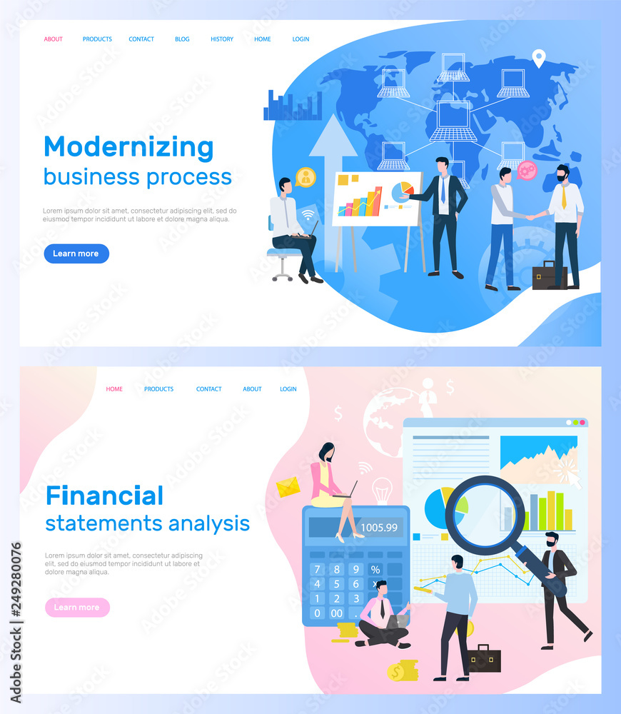 Modernizing business process and financial statements analysis vector ...