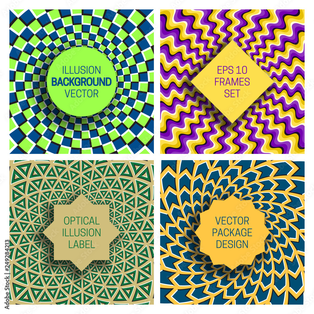 Set of various frames on optical illusion backgrounds. Original labels ...